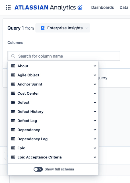Use the Enterprise Insights schema in Atlassian Analytics – Jira Align