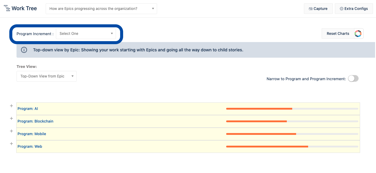 Work tree (top down view from epic) – Jira Align